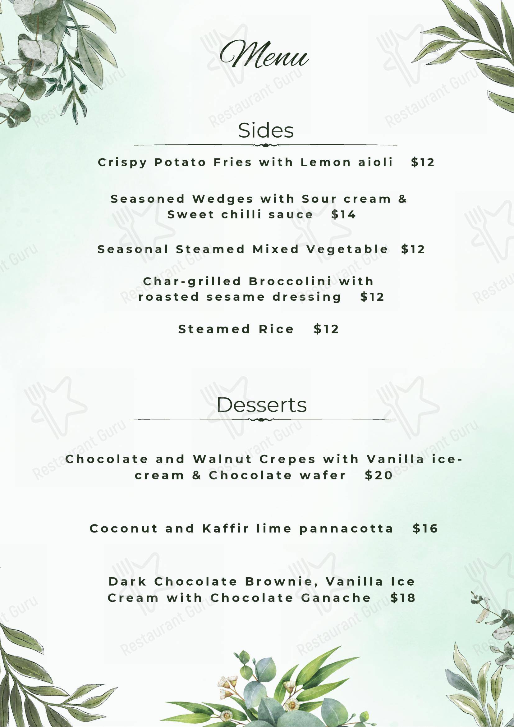 Menu at The Eminence Restaurant& Bar, Williamstown
