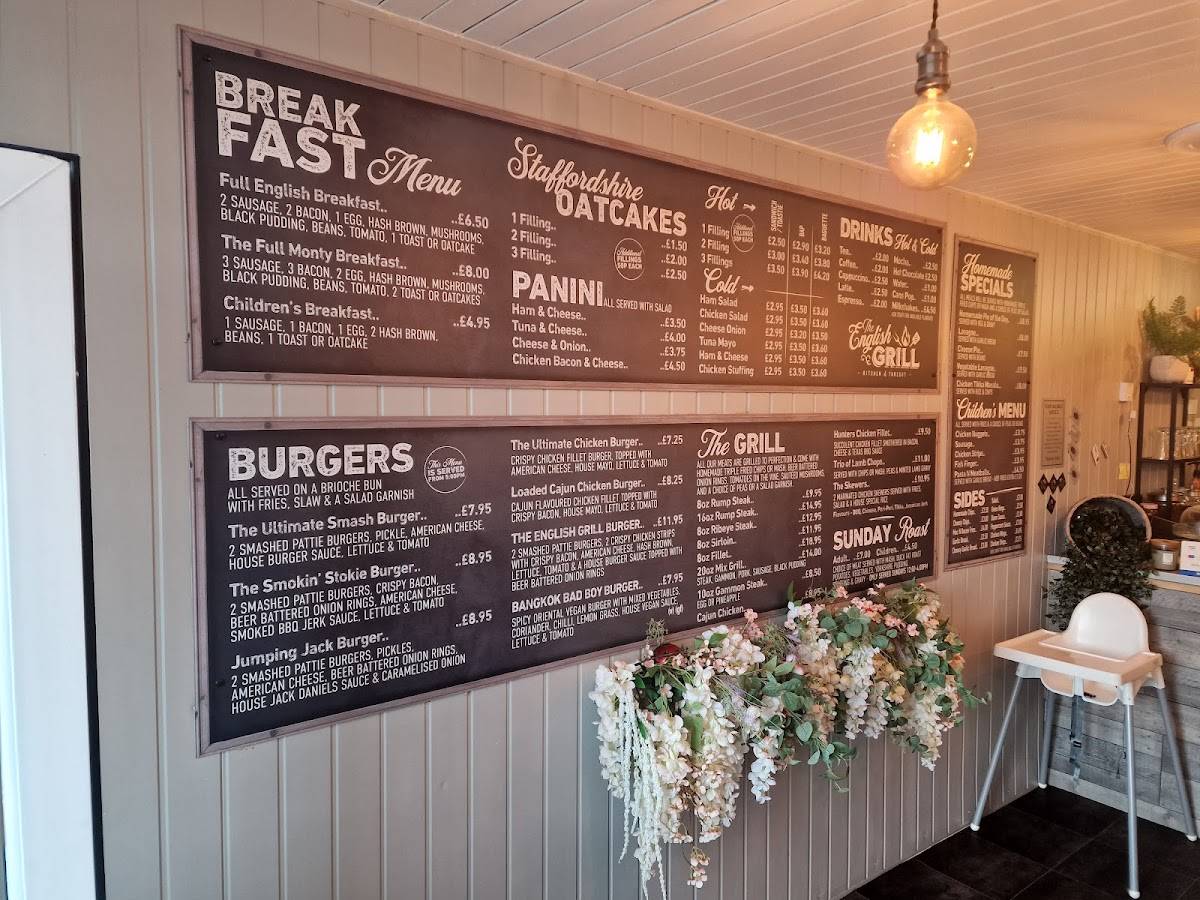 Menu at The English grill cafe, Stoke-on-Trent