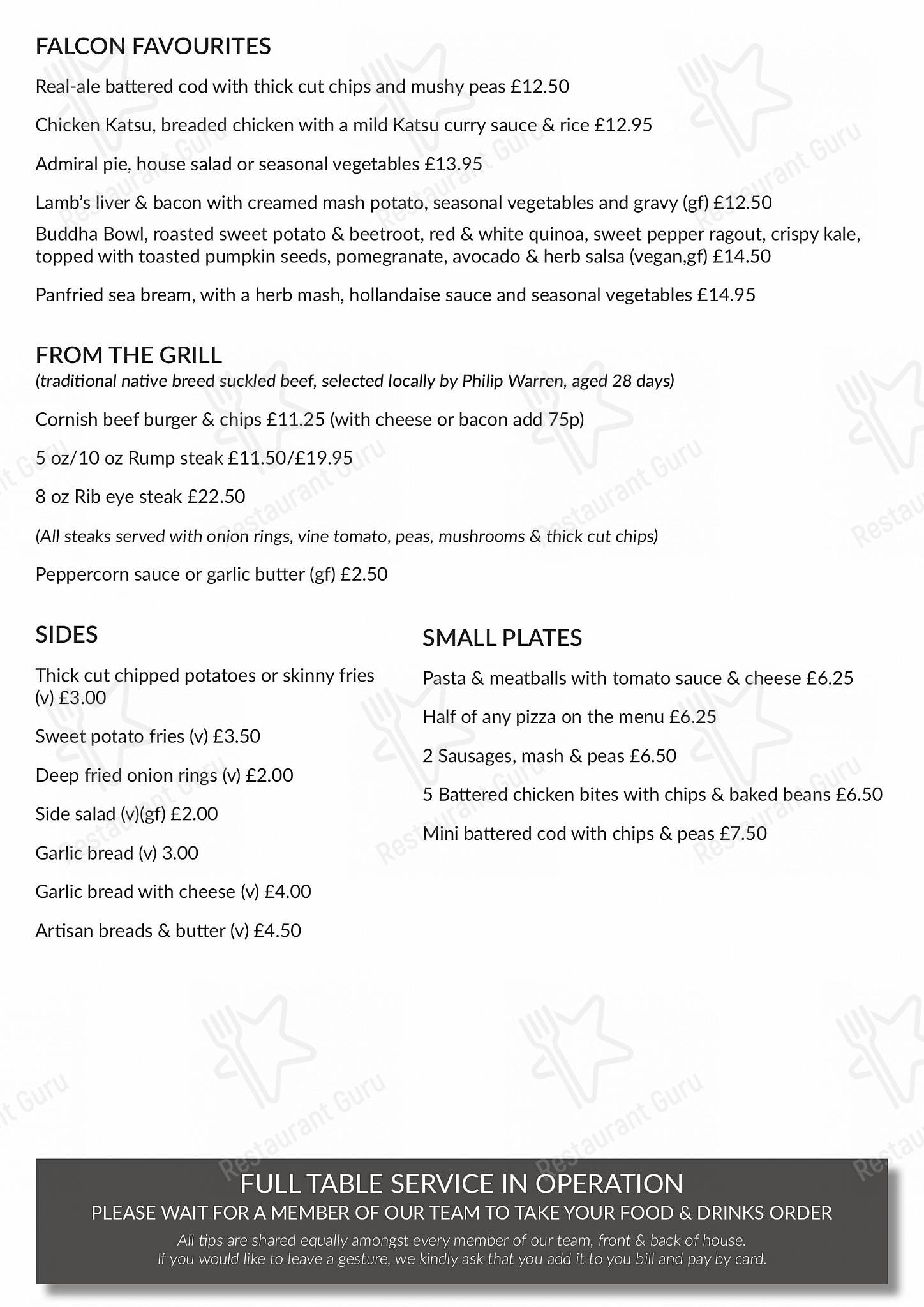 Menu at The Falcon Hotel, Bude pub & bar, Bude