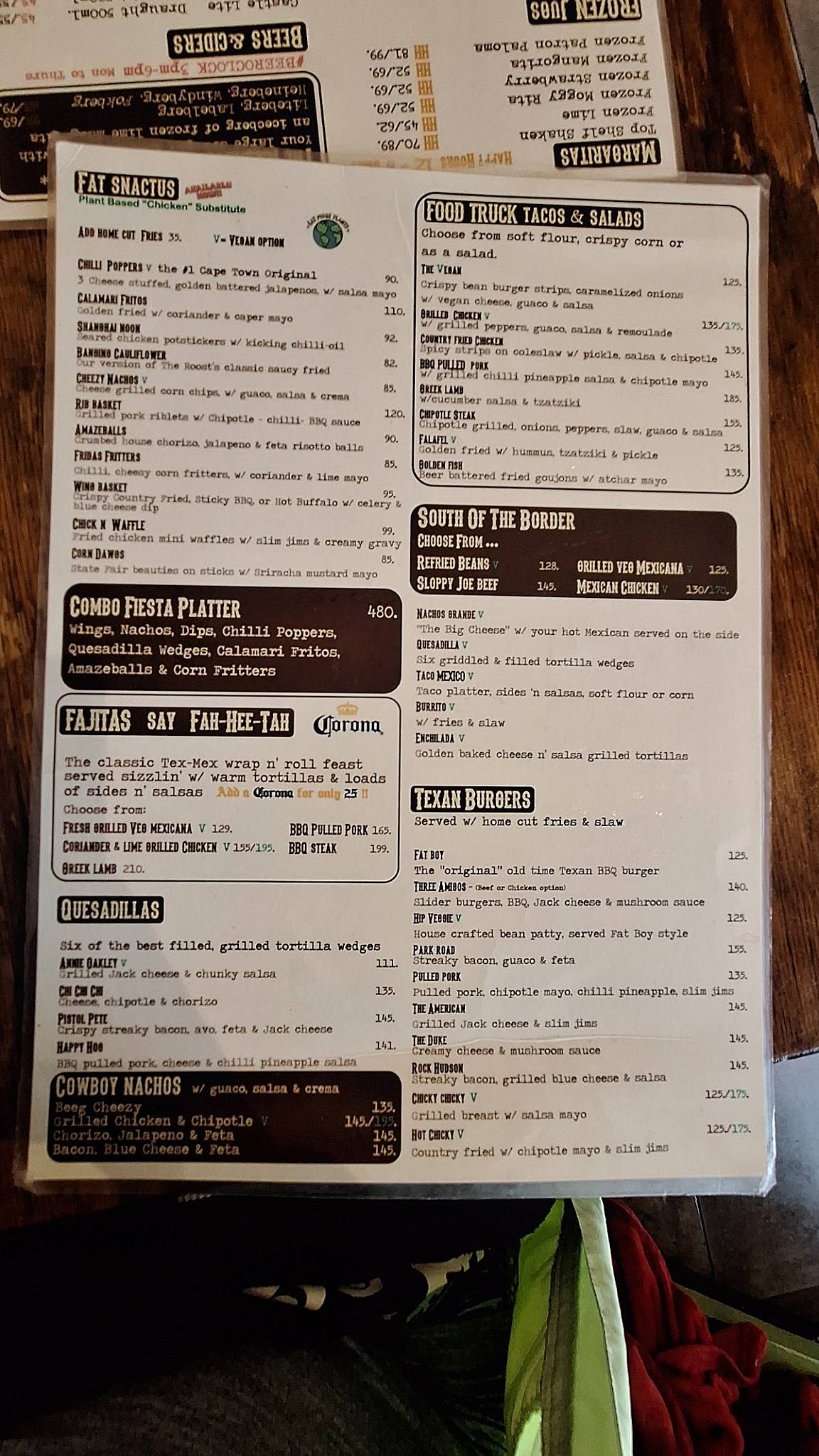 Menu at The Fat Cactus Gardens restaurant, Cape Town, 5 Park Rd