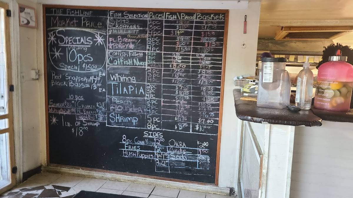 Menu at The Fish Line restaurant, Columbia