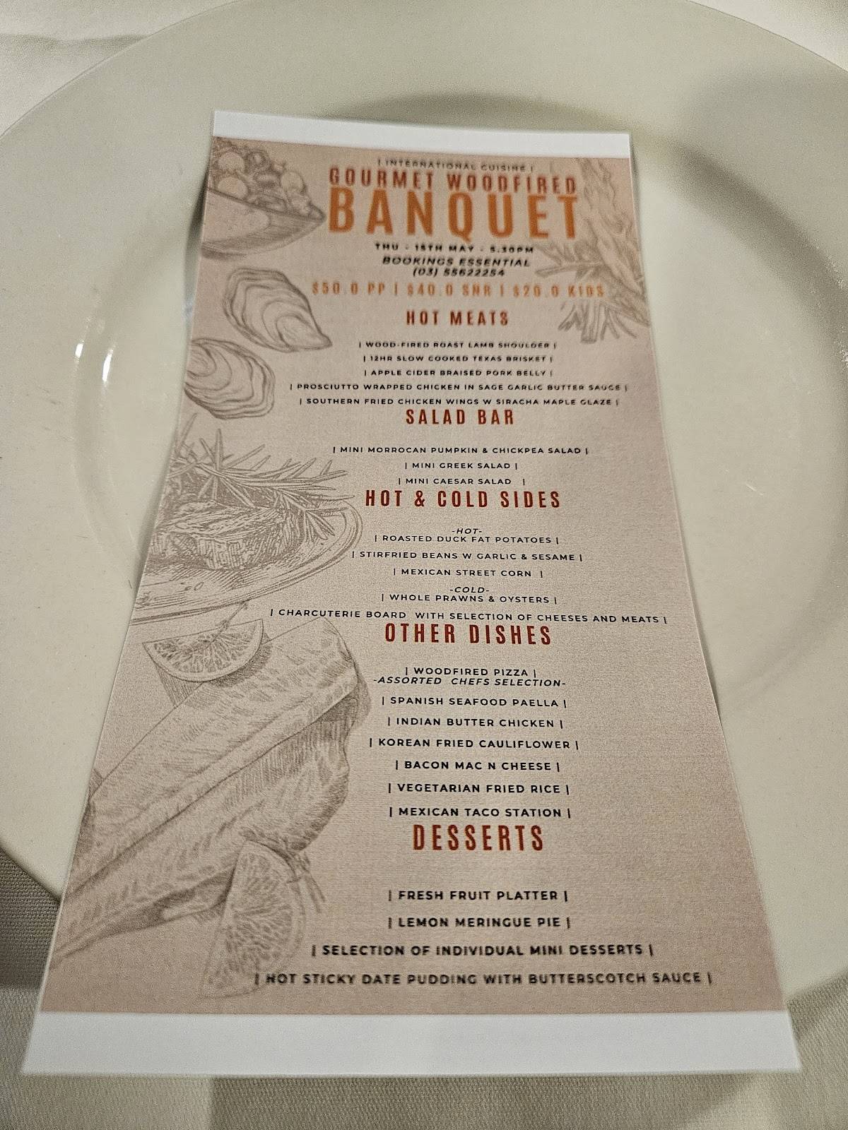Menu at The Flying Horse restaurant, Warrnambool