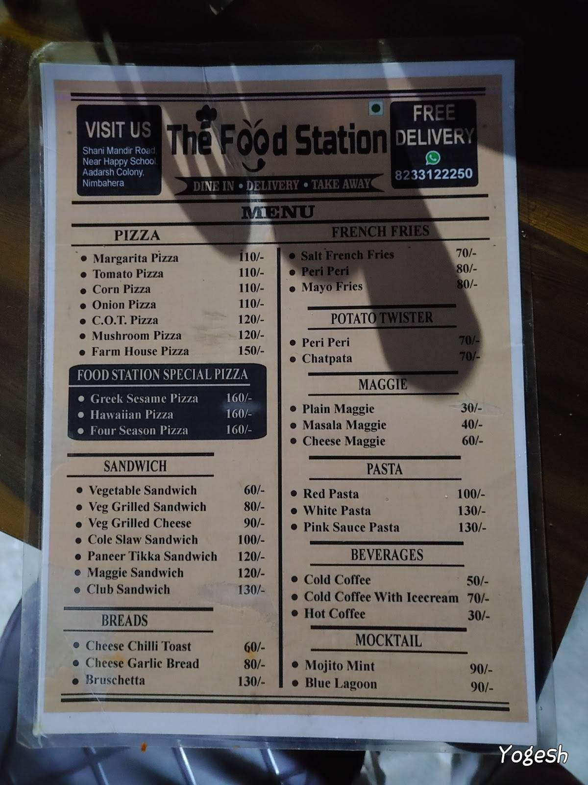 Menu at The Food Station Cafe By Skand, Nimbahera