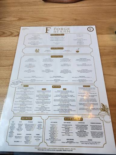 Menu at The Forge & Fern restaurant, Bristol, 76 Broad St