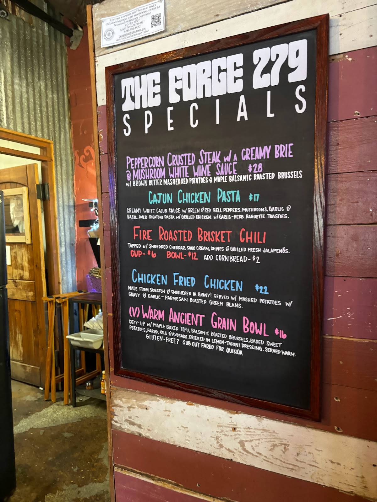 Menu at The Forge pizzeria, Ben Wheeler, FM 279