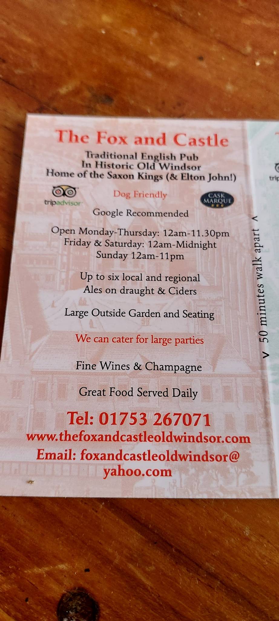 Menu at The Fox & Castle pub & bar, Windsor