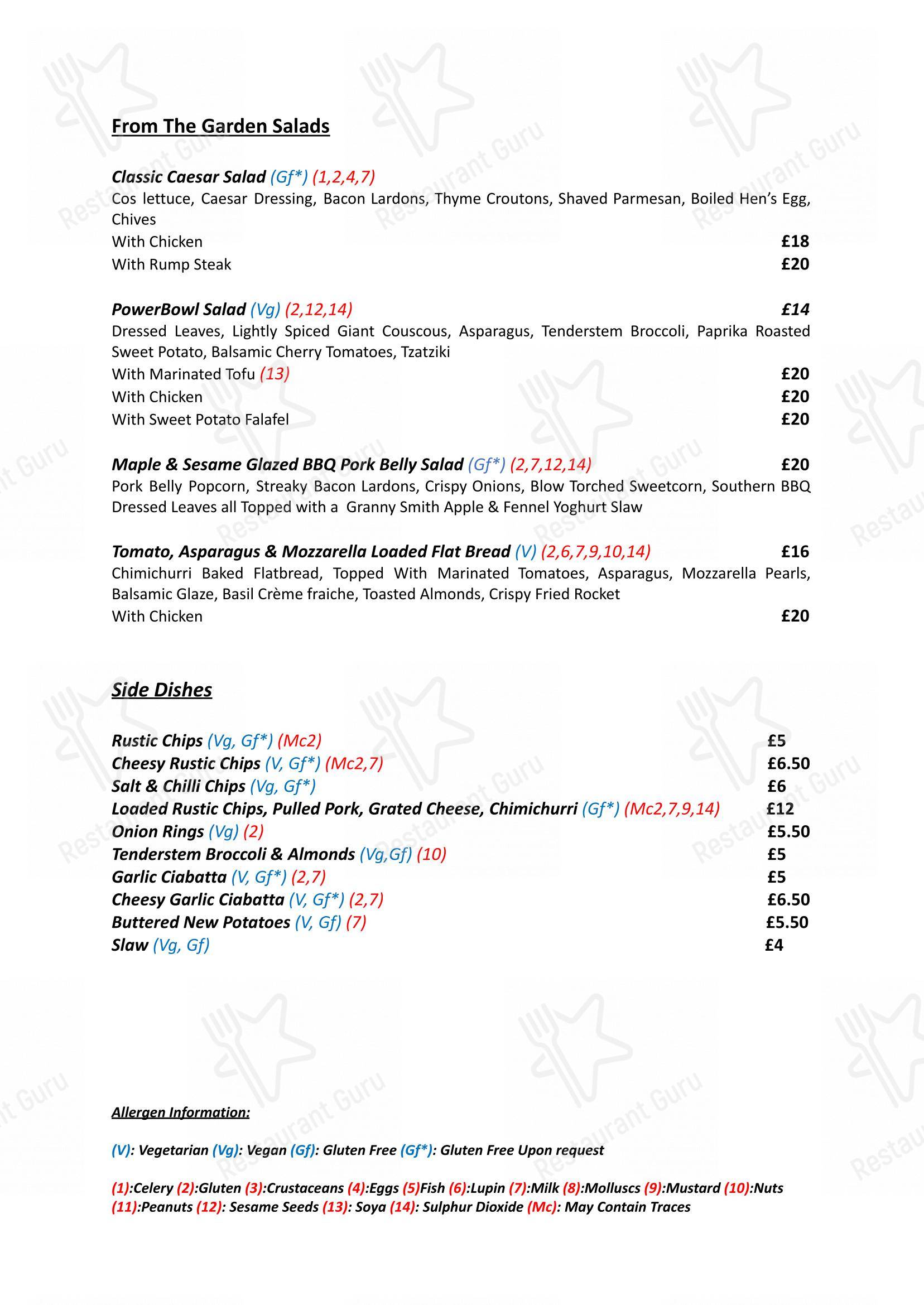 Menu at The Fox & Hounds Comford restaurant, Redruth