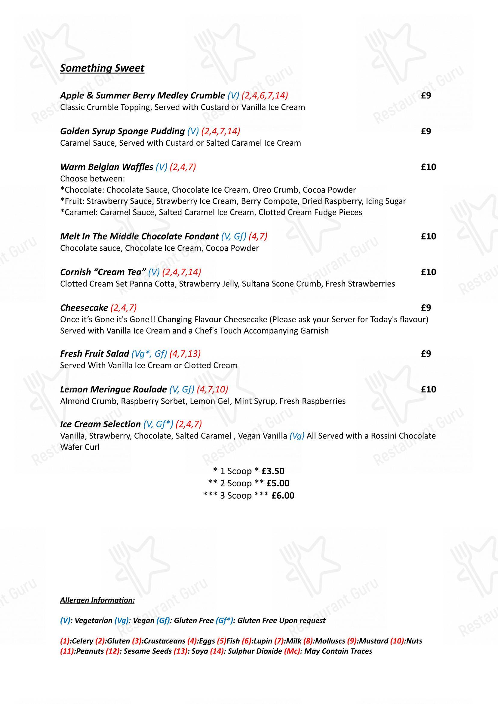 Menu at The Fox & Hounds Comford restaurant, Redruth