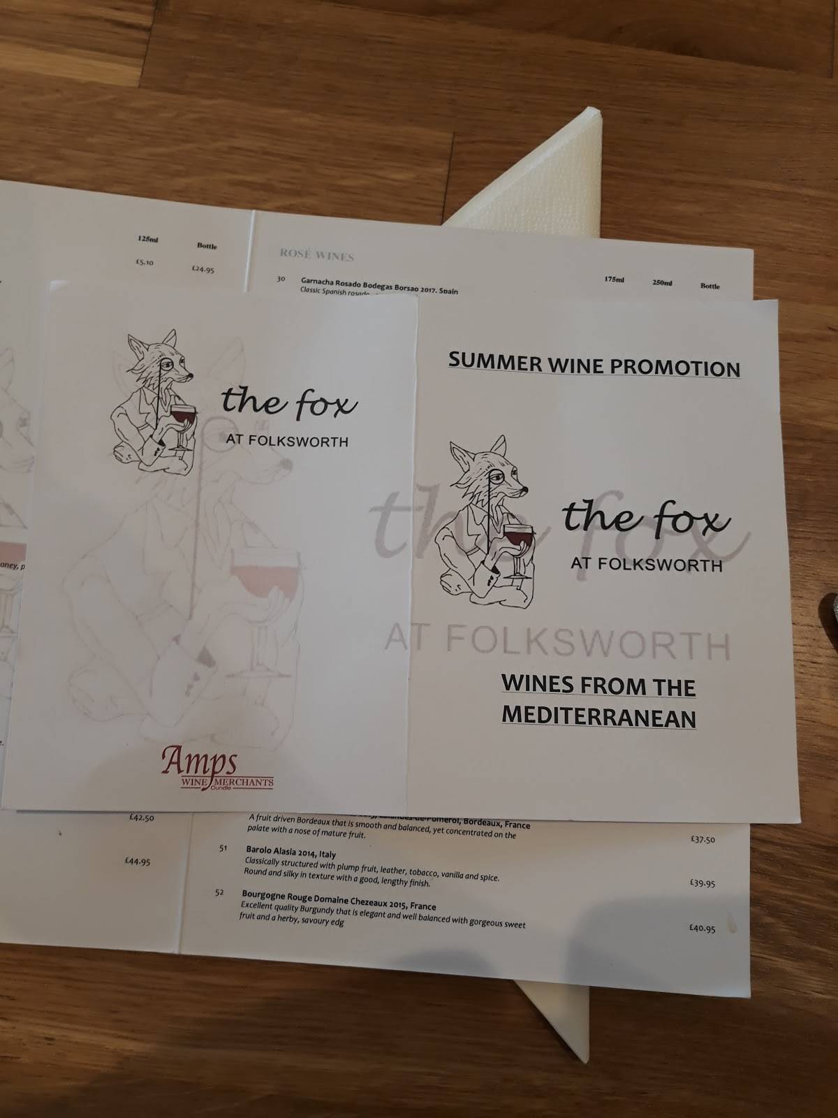 Menu at The Fox at Folksworth restaurant, Peterborough, The Fox