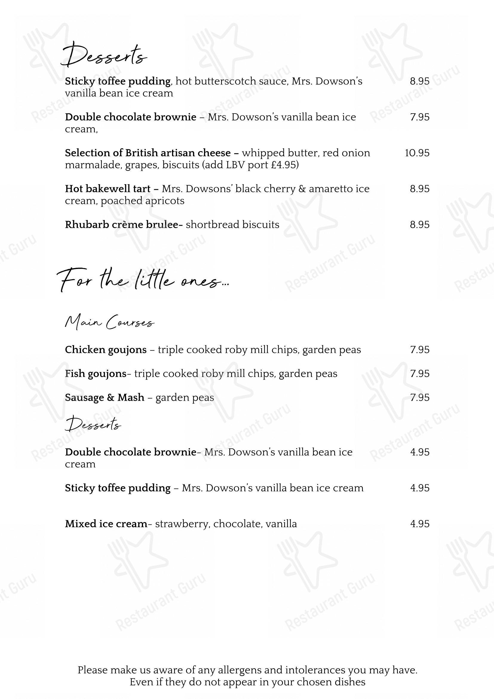 Menu at The Fox at Roby Mill pub & bar, Skelmersdale