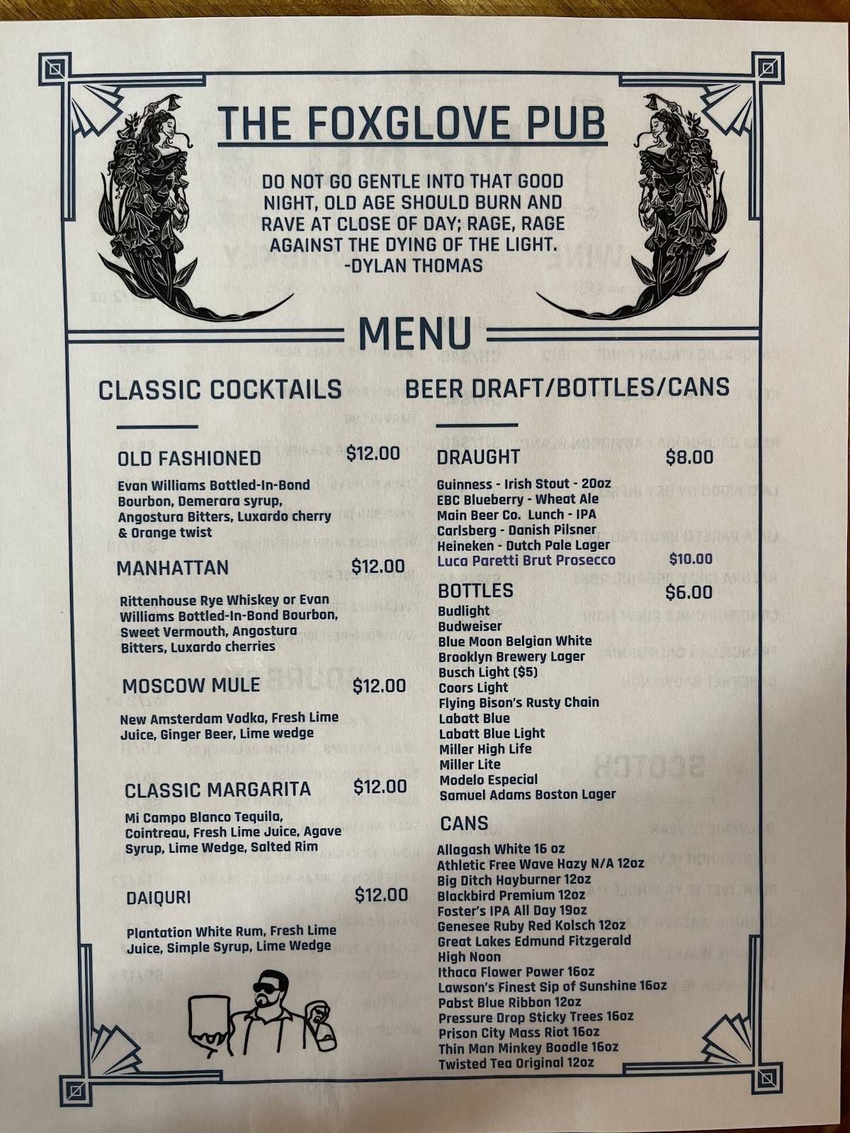 Menu at The Foxglove Pub, Hamburg