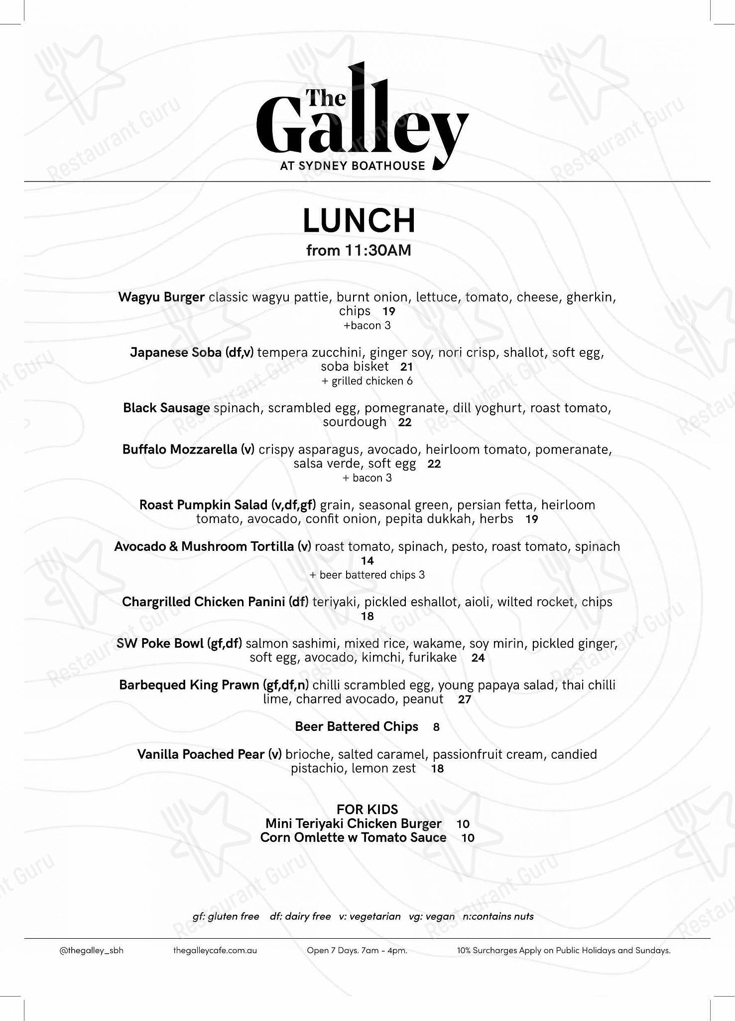 Menu at The Galley Sydney Boathouse cafe, Rozelle