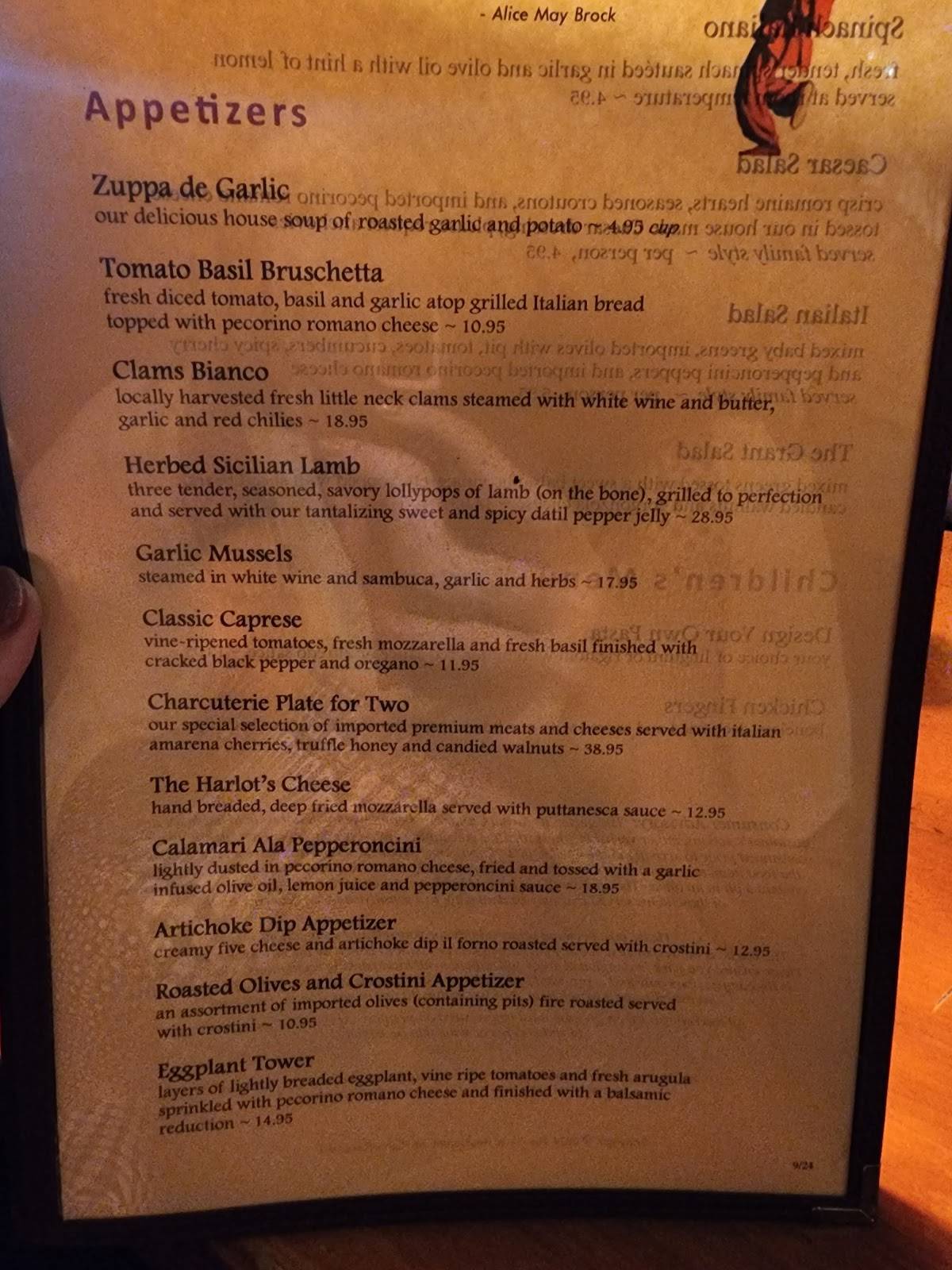 Menu at The Garlic restaurant, New Smyrna Beach, 556 E 3rd Ave
