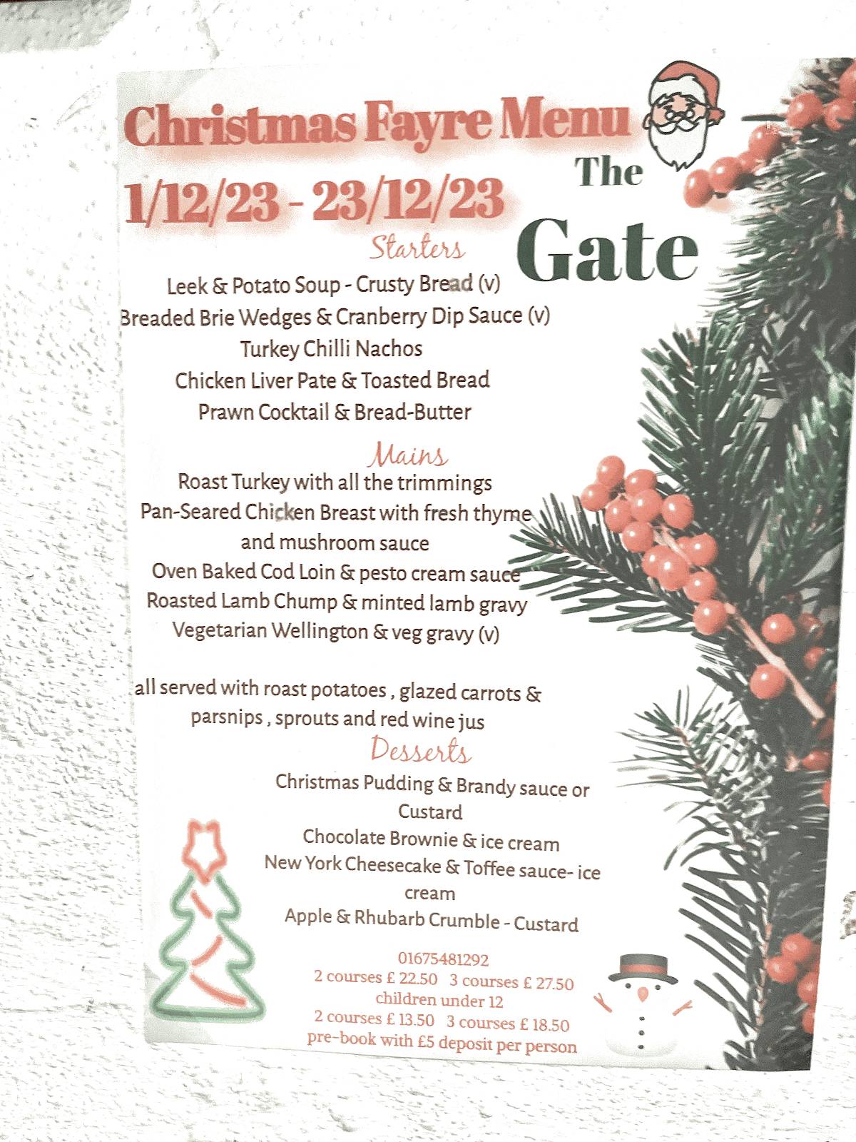 Menu at The Gate Inn pub & bar, Nether Whitacre, Gate Ln