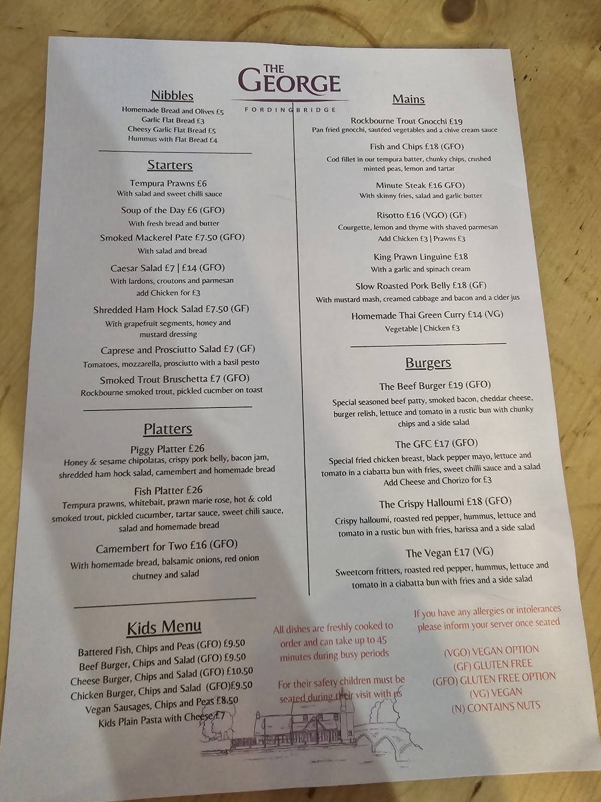 Menu at The George pub & bar, Fordingbridge