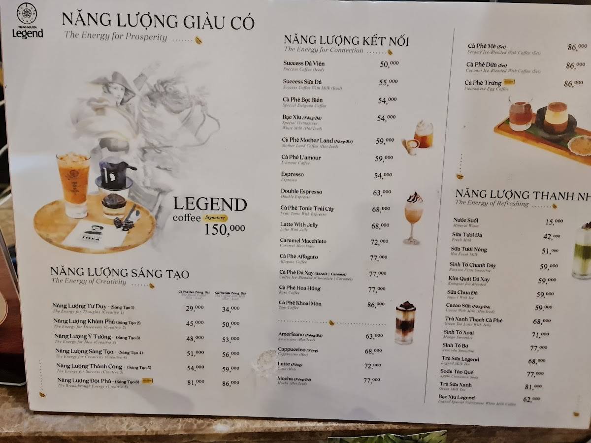 Menu at Thế Giới Cà Phê Trung Nguyên Legend cafe, Hanoi, 52 P. Hai Bà Trưng