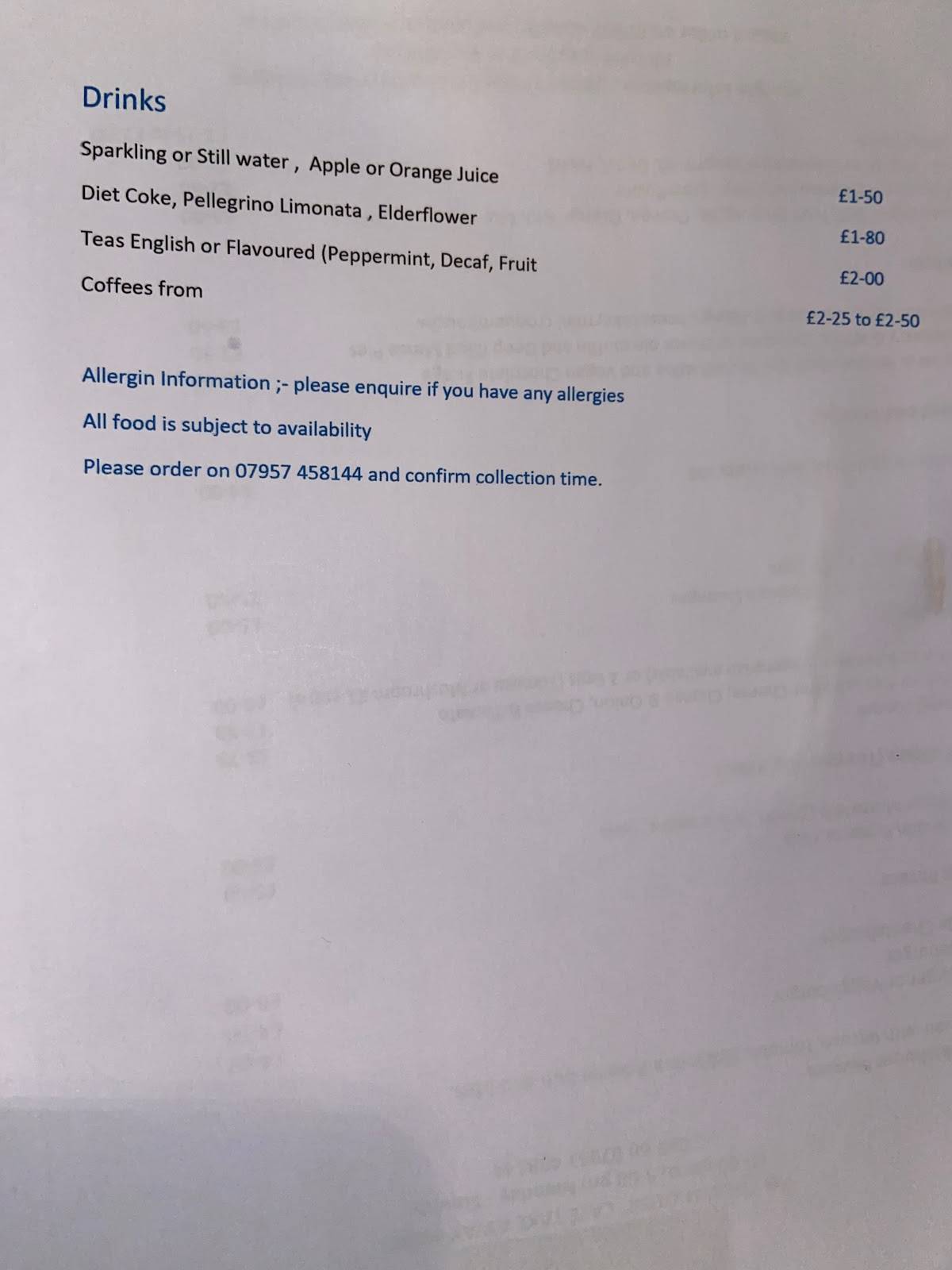 Menu at The Glasshouse Cafe Peldon, Colchester