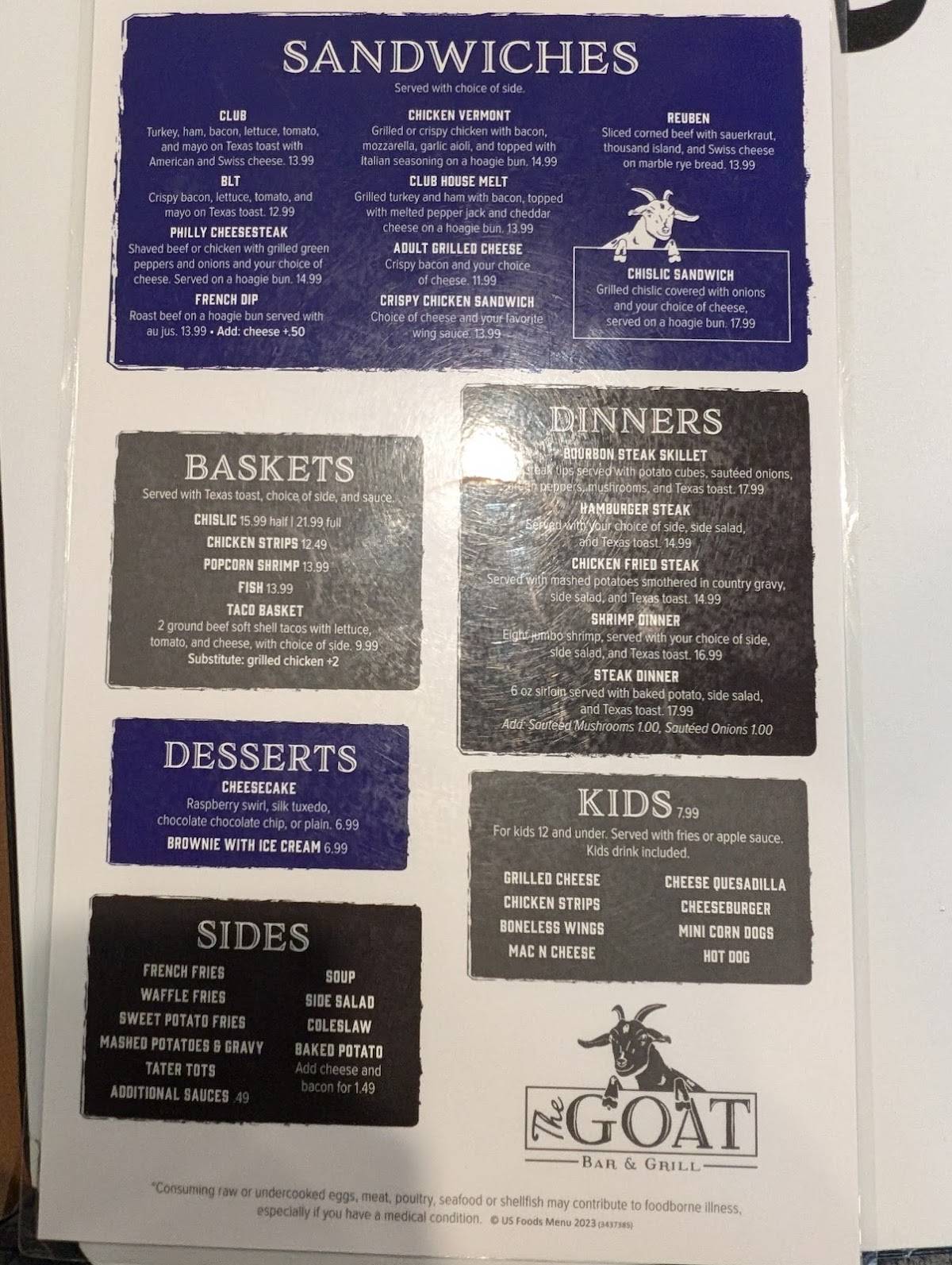Menu at The Goat Bar and Grill, Hartford