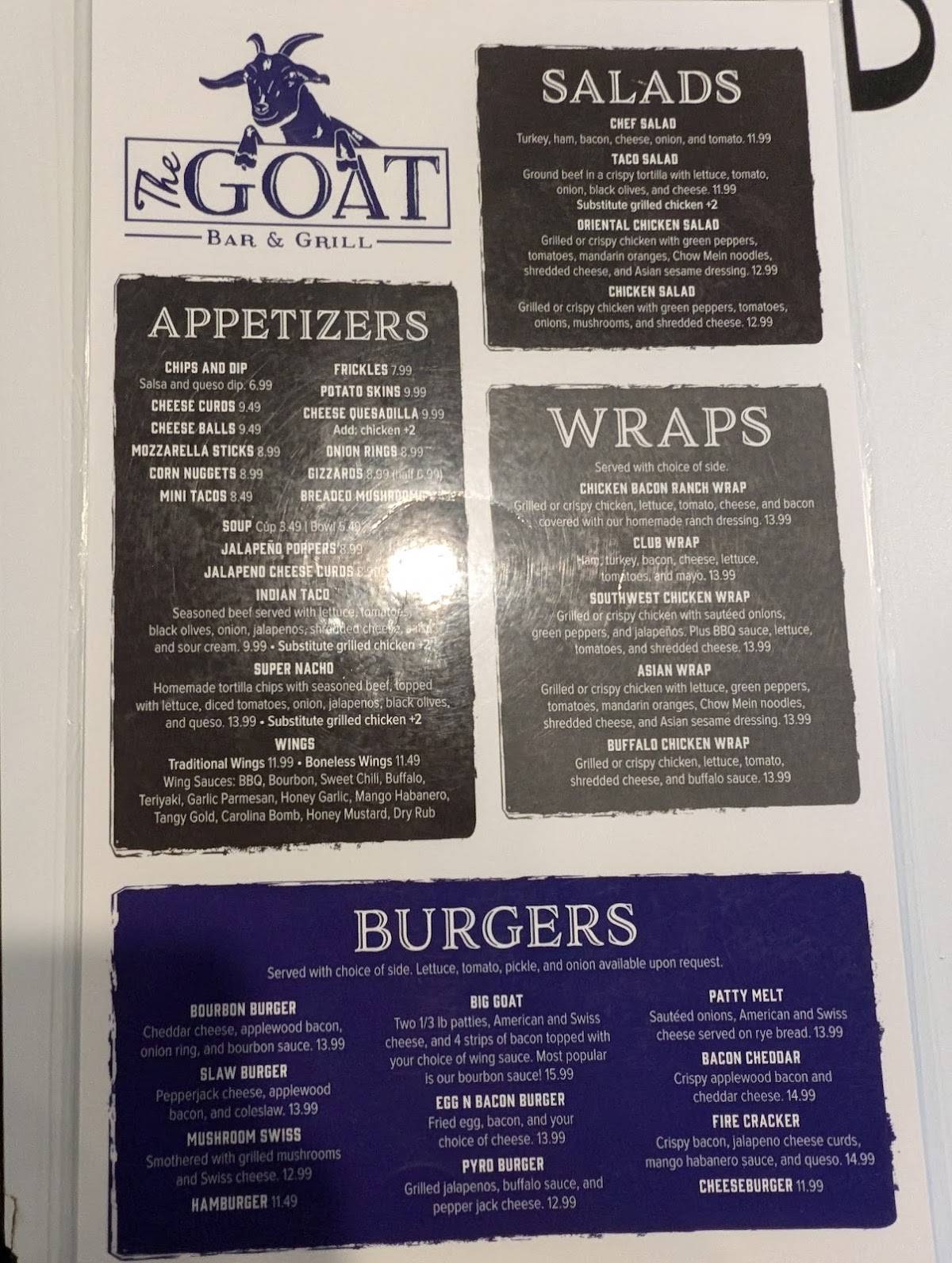 Menu at The Goat Bar and Grill, Hartford