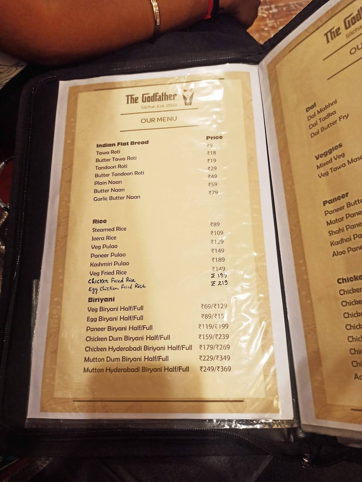 Menu at The Godfather, Silchar