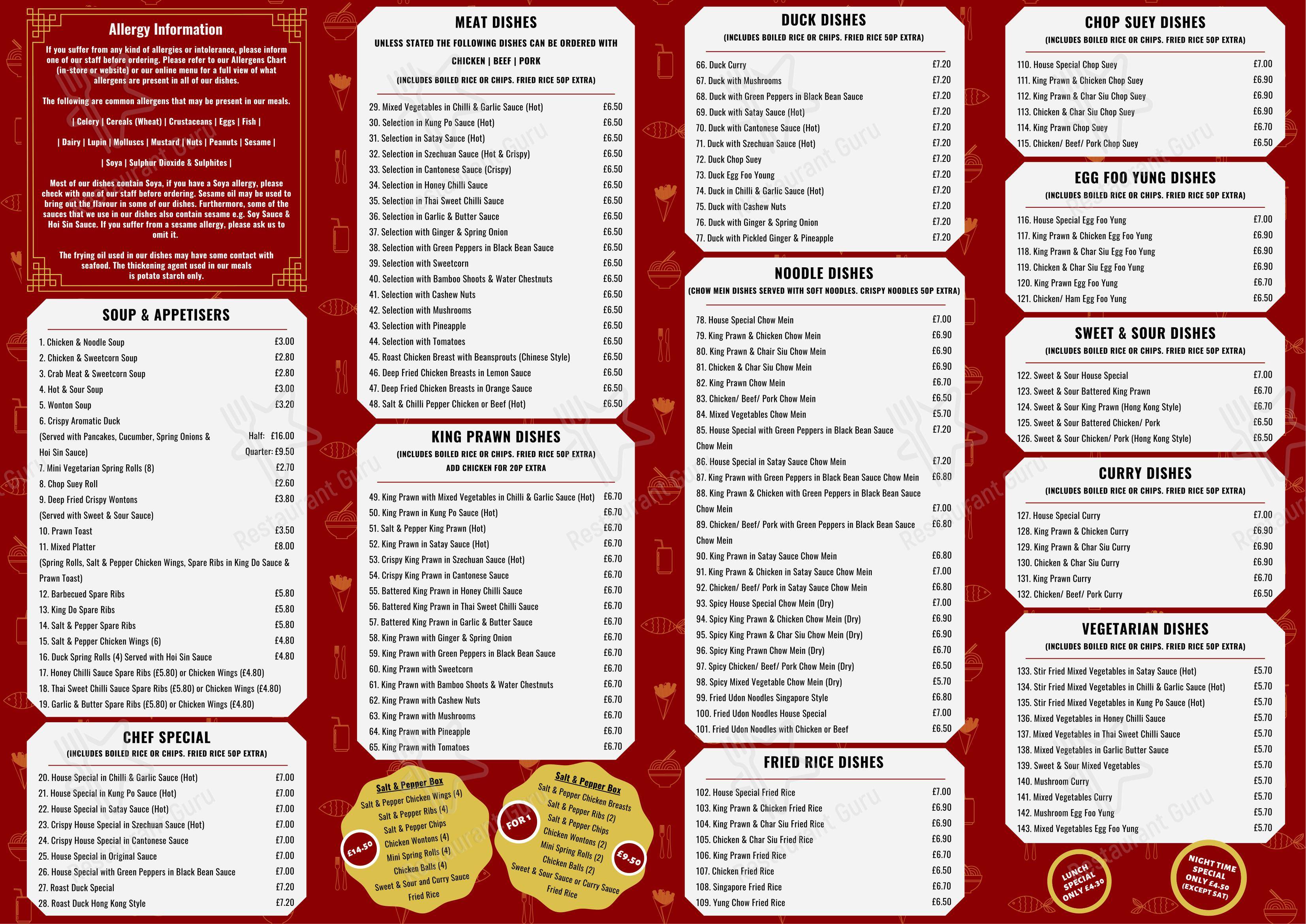 Menu at The Golden Bull restaurant, Jarrow
