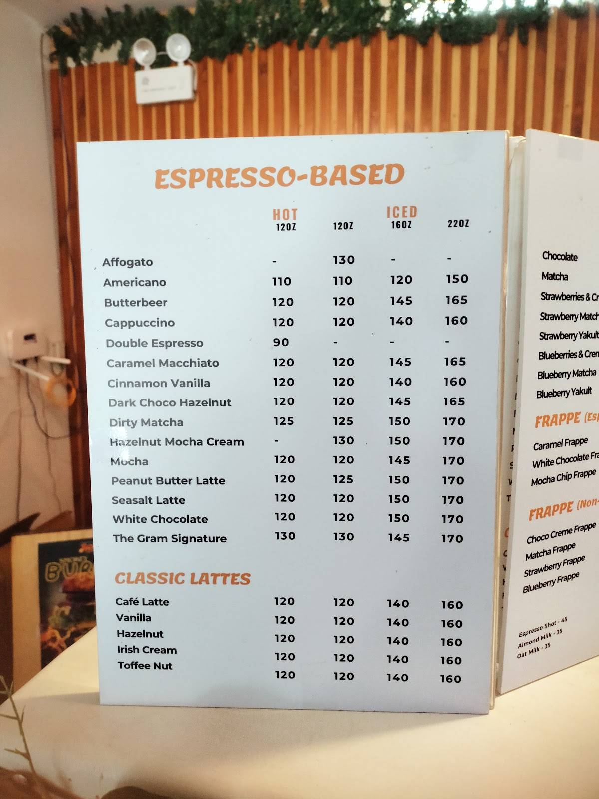 Menu at The Gram Coffee, Iba, Brgy