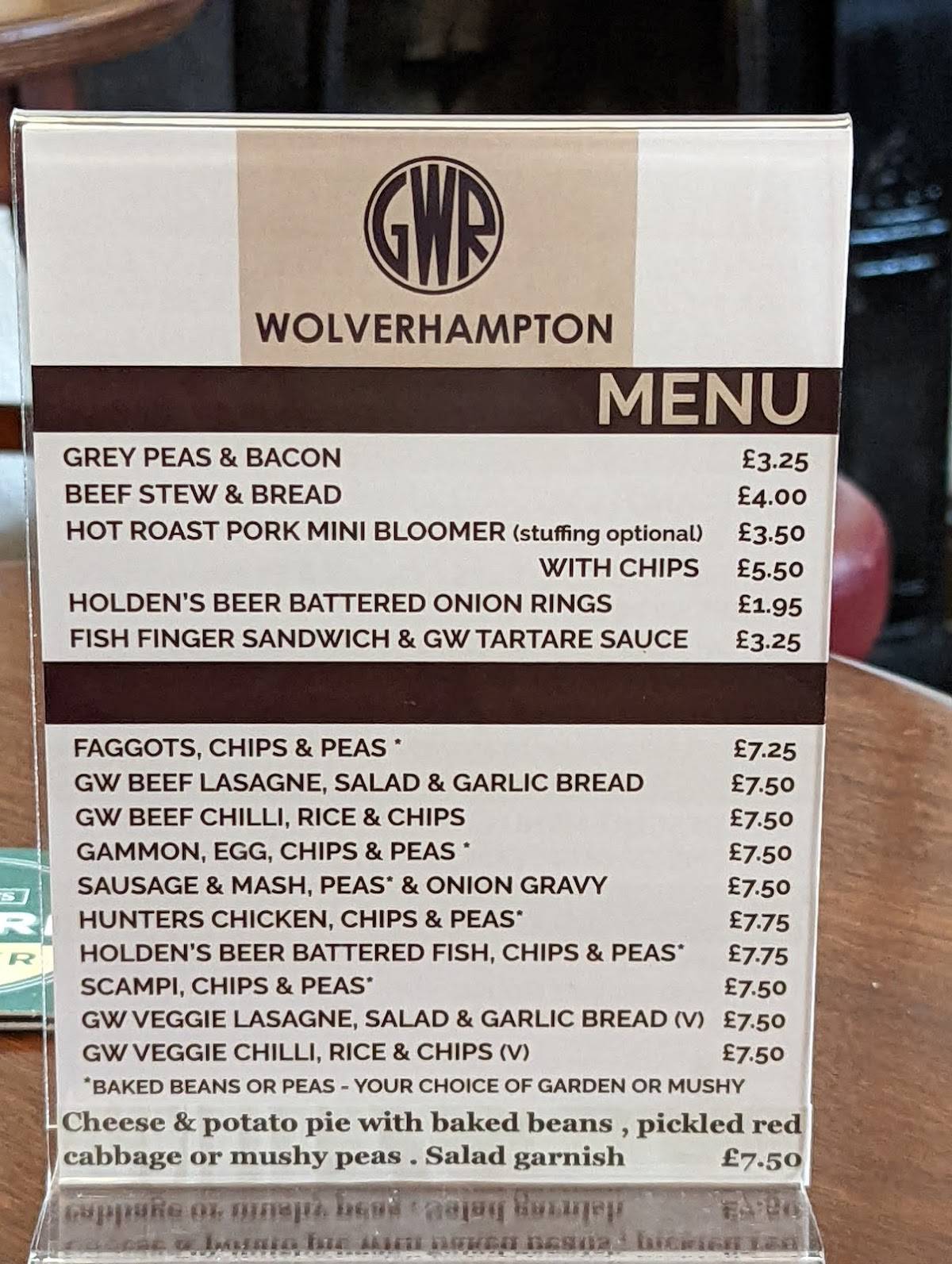 Menu at The Great Western pub & bar, Wolverhampton, Corn Hill