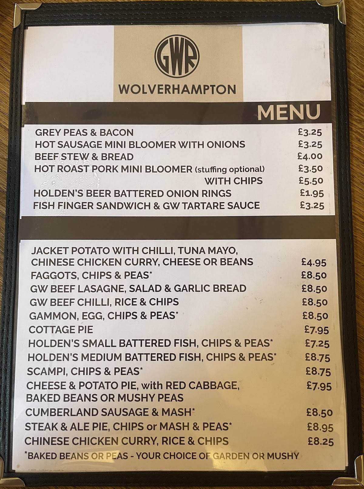Menu at The Great Western pub & bar, Wolverhampton, Corn Hill
