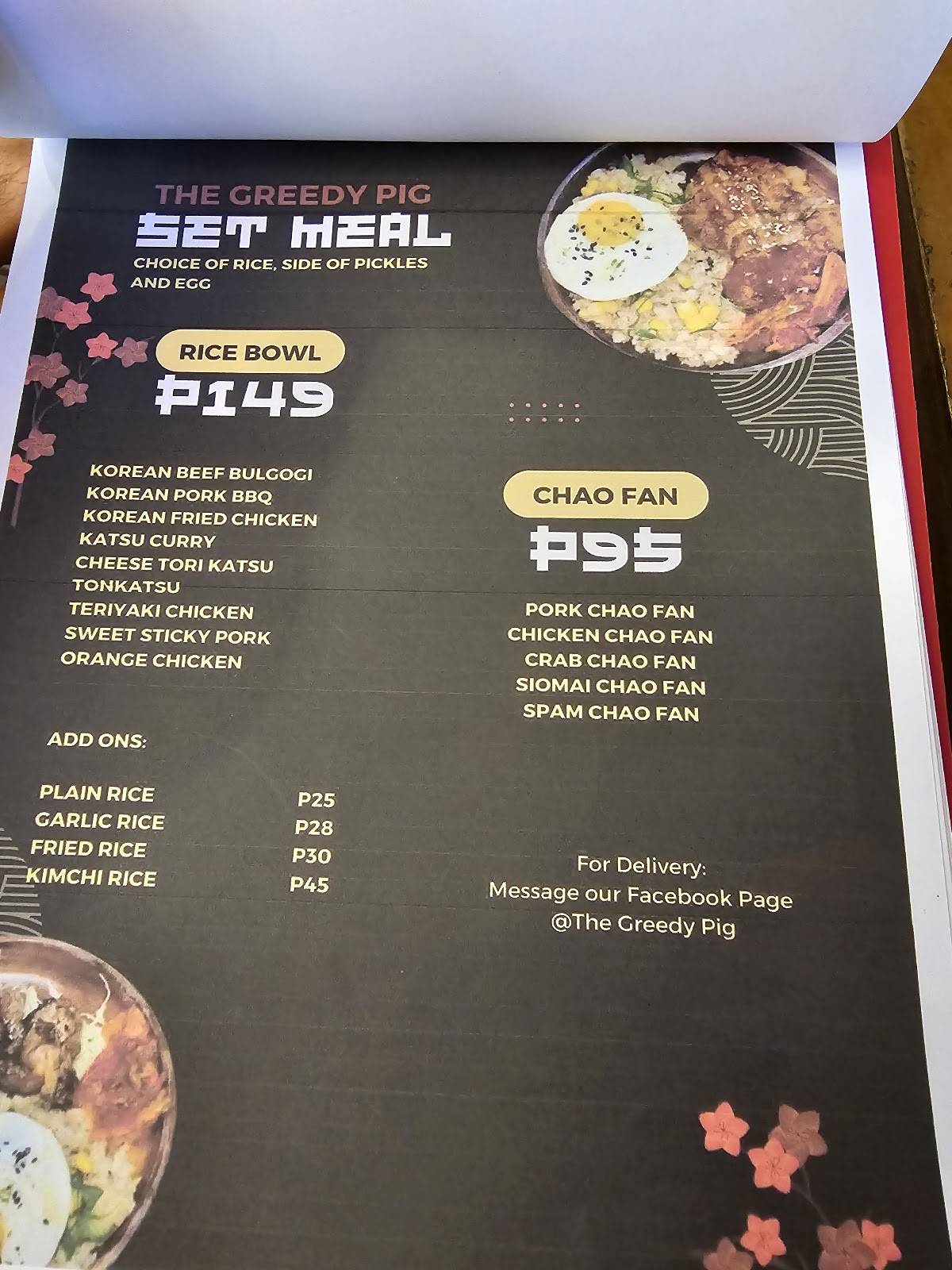 Menu at The Greedy Pig Bacolod restaurant, Bacolod