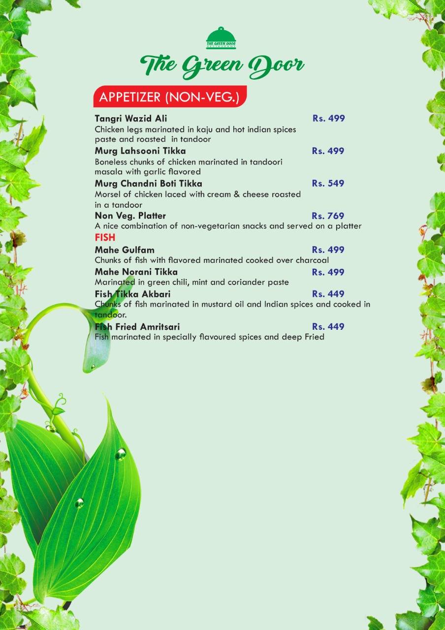 Menu at The Green Door, Bareilly