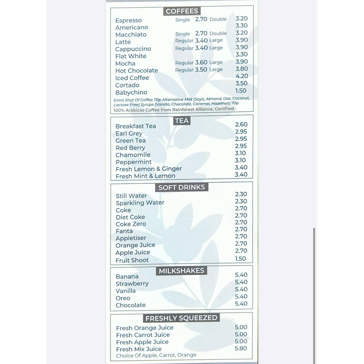 Menu at The Green Room, Cafe & Bistro, Enfield, 131 Chase Side