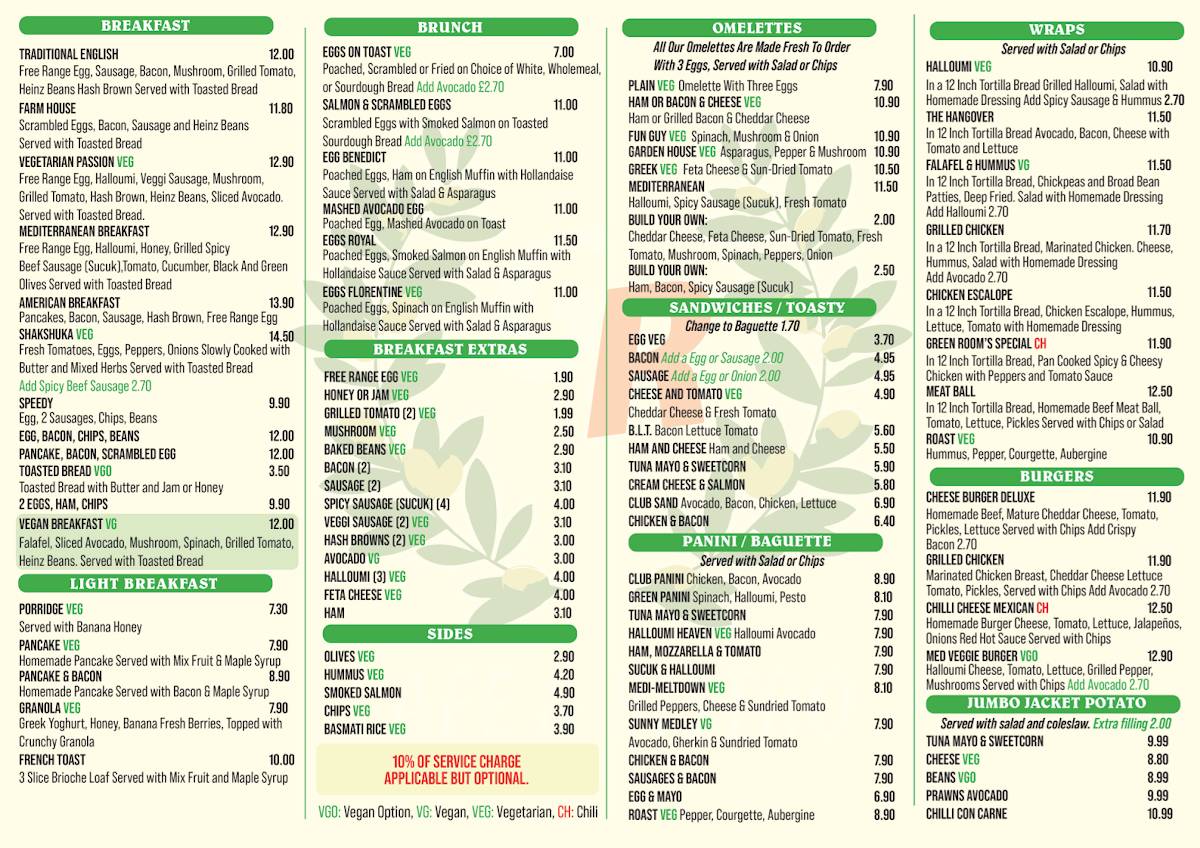 Menu at The Green Room, Cafe & Bistro, Enfield, 131 Chase Side