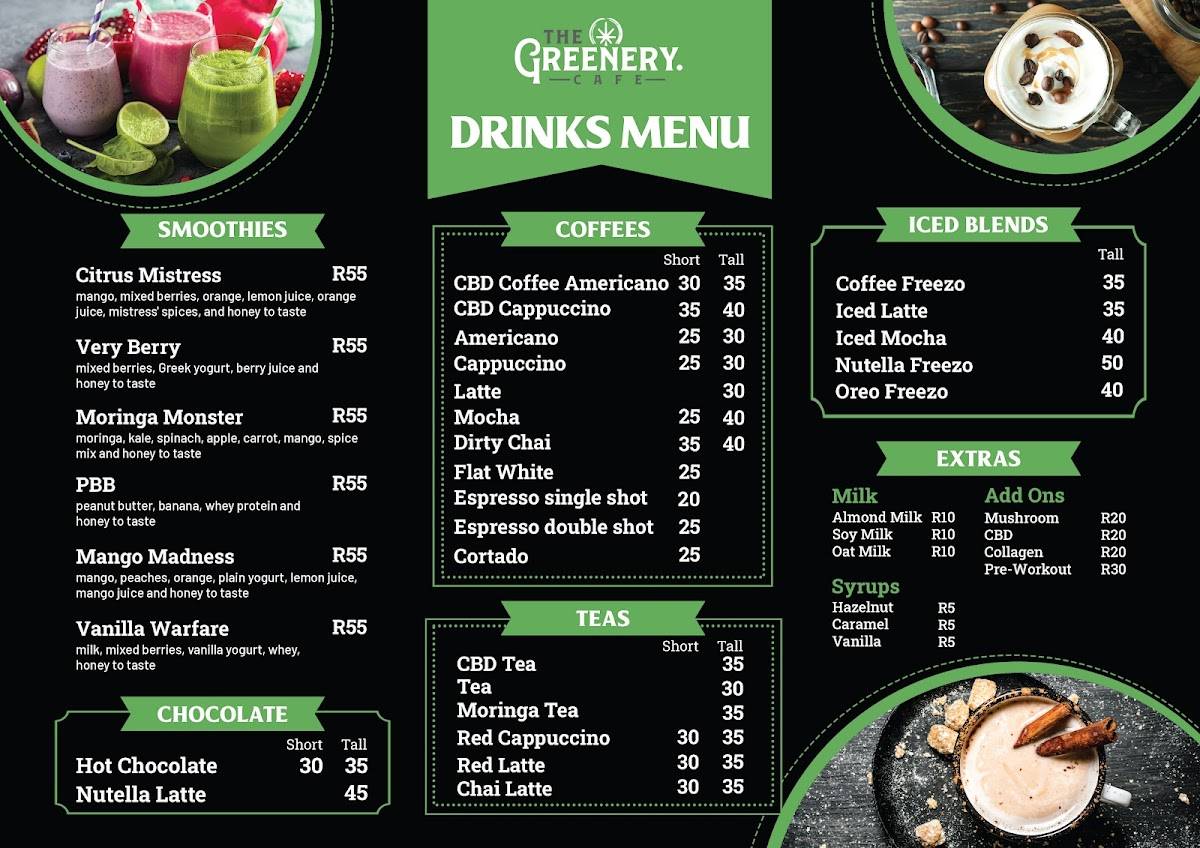 Menu at The Greenery Cafe, Johannesburg