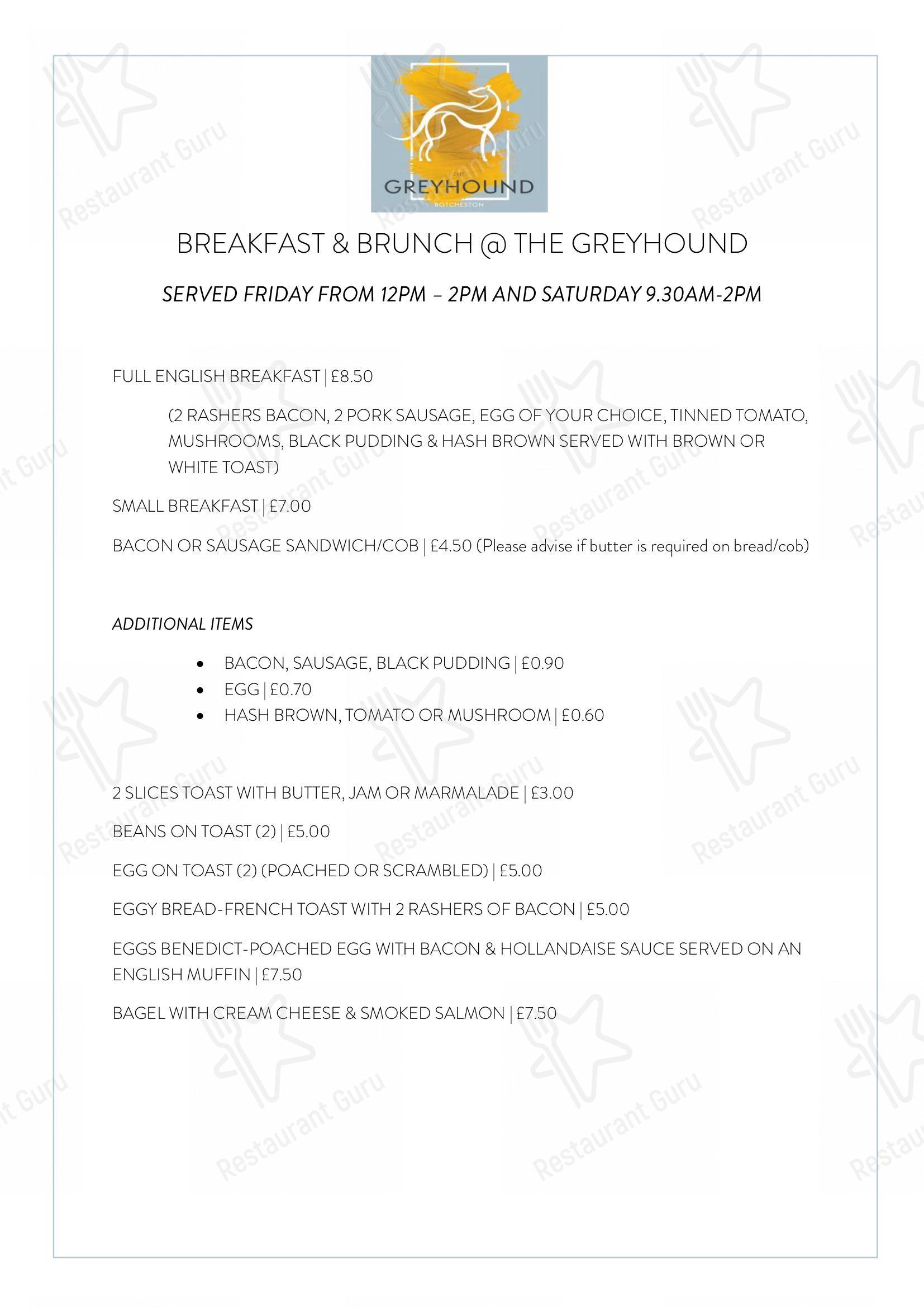 Menu at The Greyhound Botcheston pub & bar, Botcheston