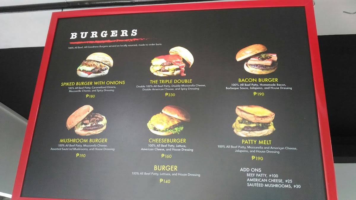 Menu at The Griddle restaurant, Davao City, Viajeros Inn