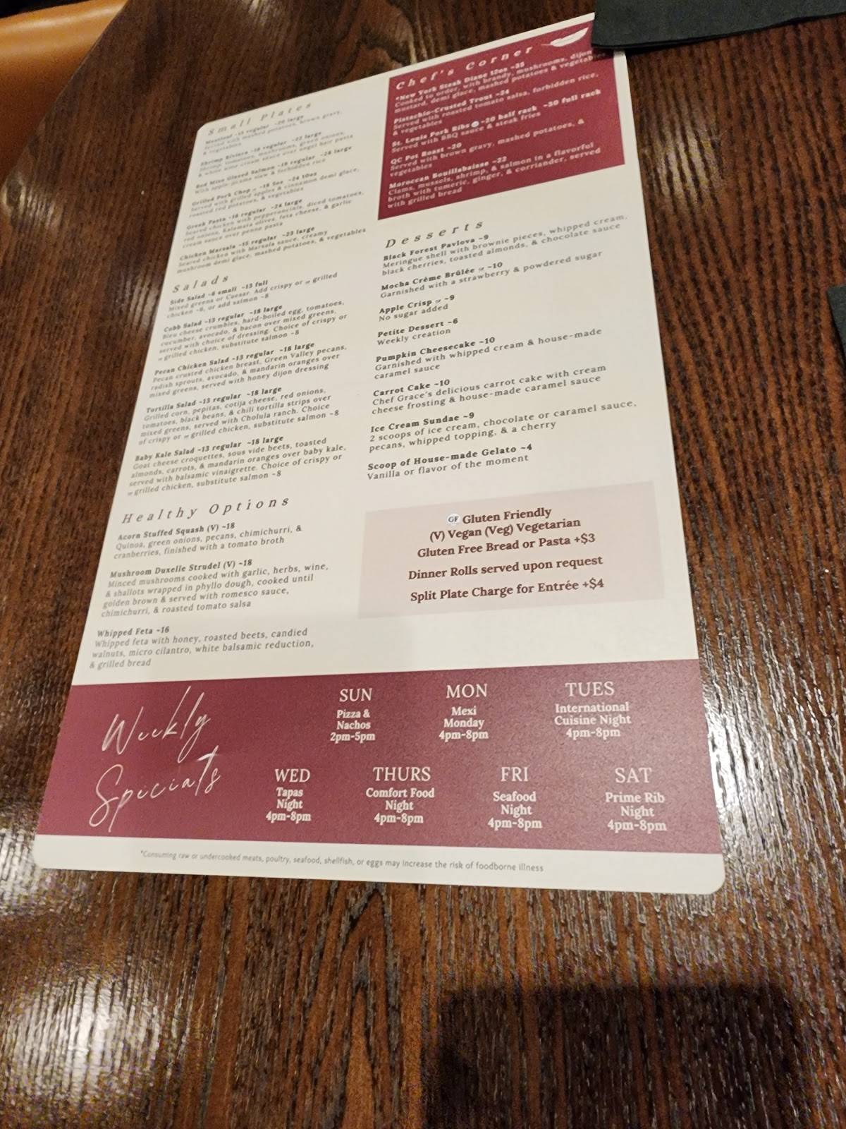Menu at The Grill at Quail Creek pub & bar, Green Valley, N Quail Range ...