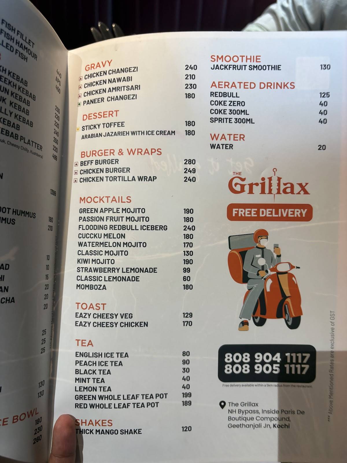 Menu at The Grillax Vyttila Kochi, India