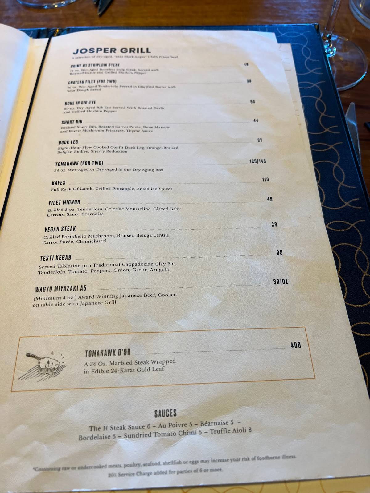 Menu at The H Orlando steakhouse, Orlando, Dr Phillips Blvd Suite 80