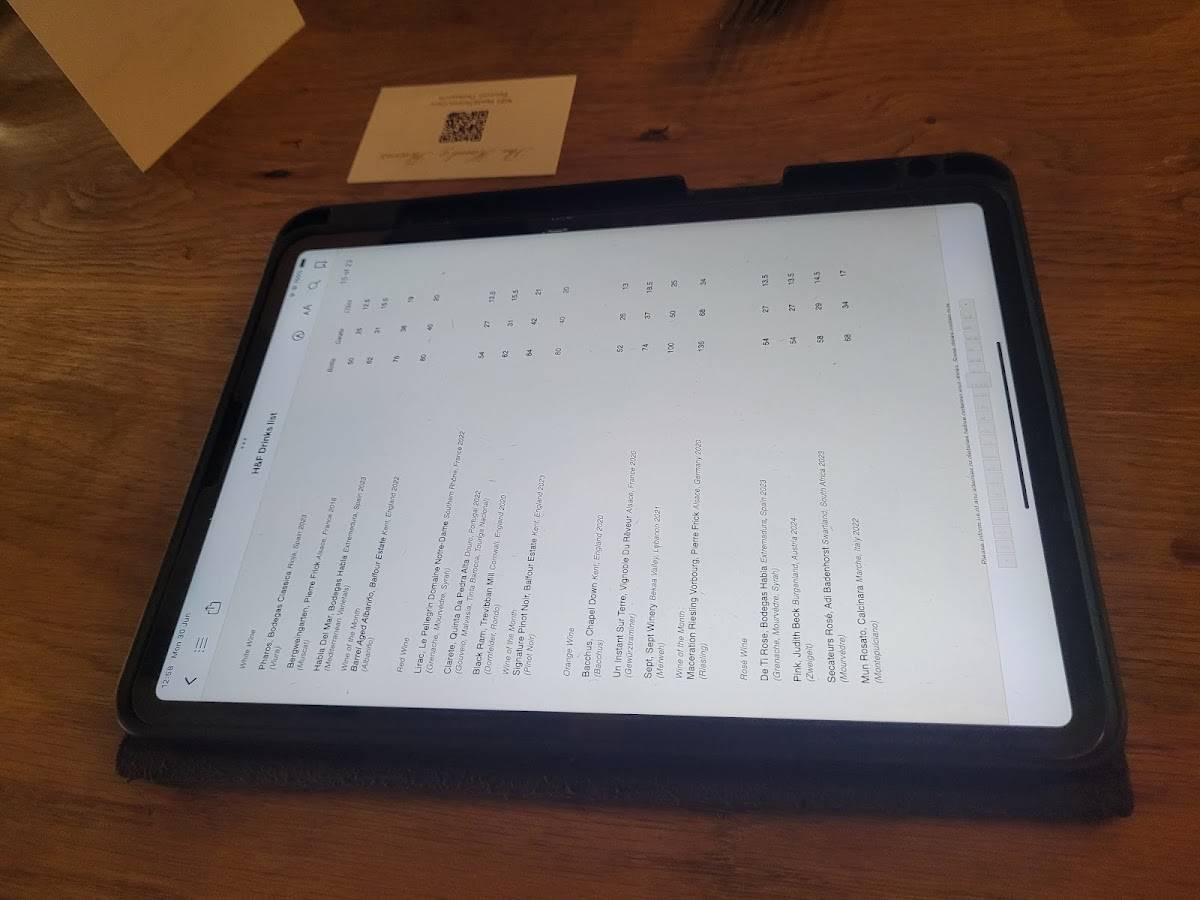 Menu at The Hand and Flowers restaurant, Marlow