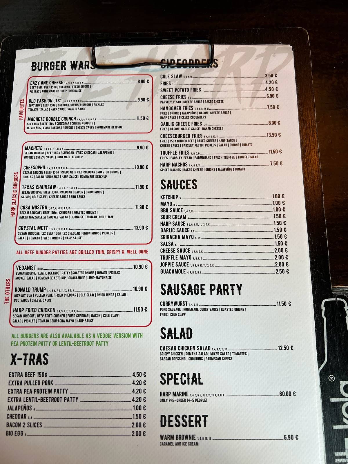 Speisekarte von The Harp pub & Bar, Hannover