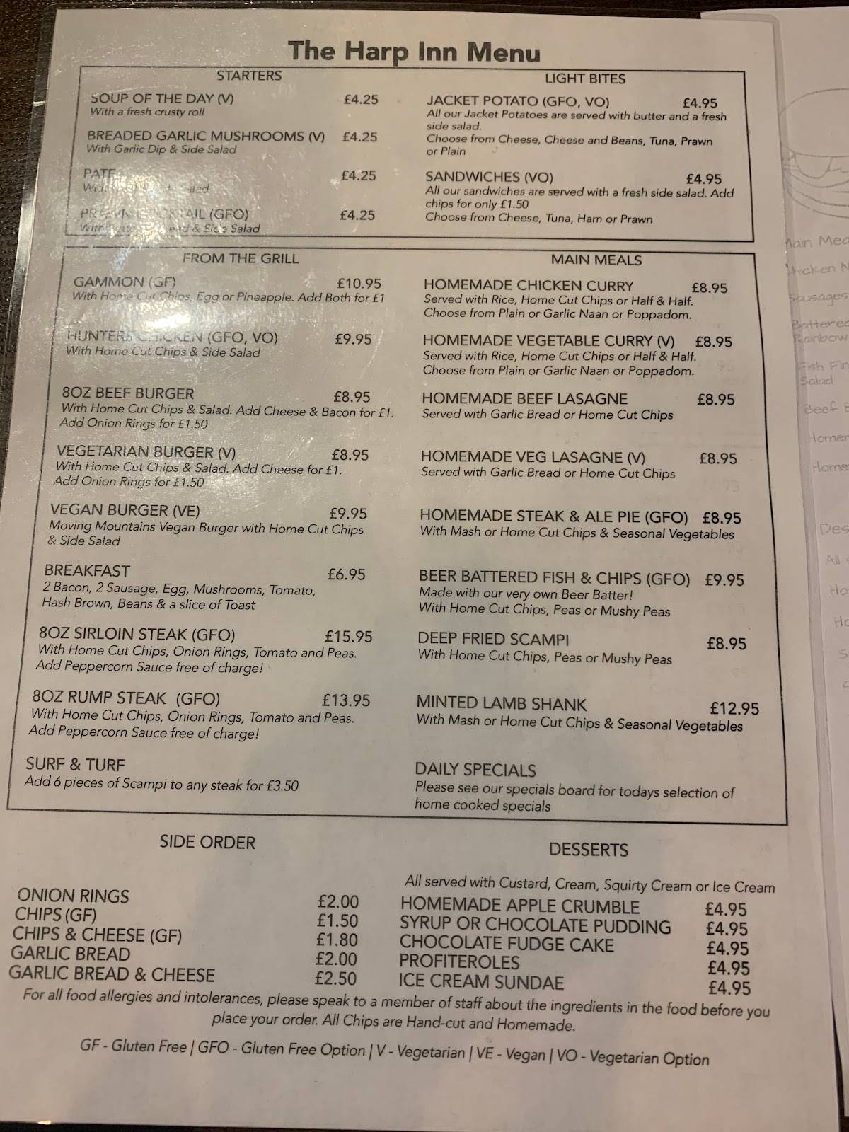 Menu at The Harp Inn pub & bar, Abergele