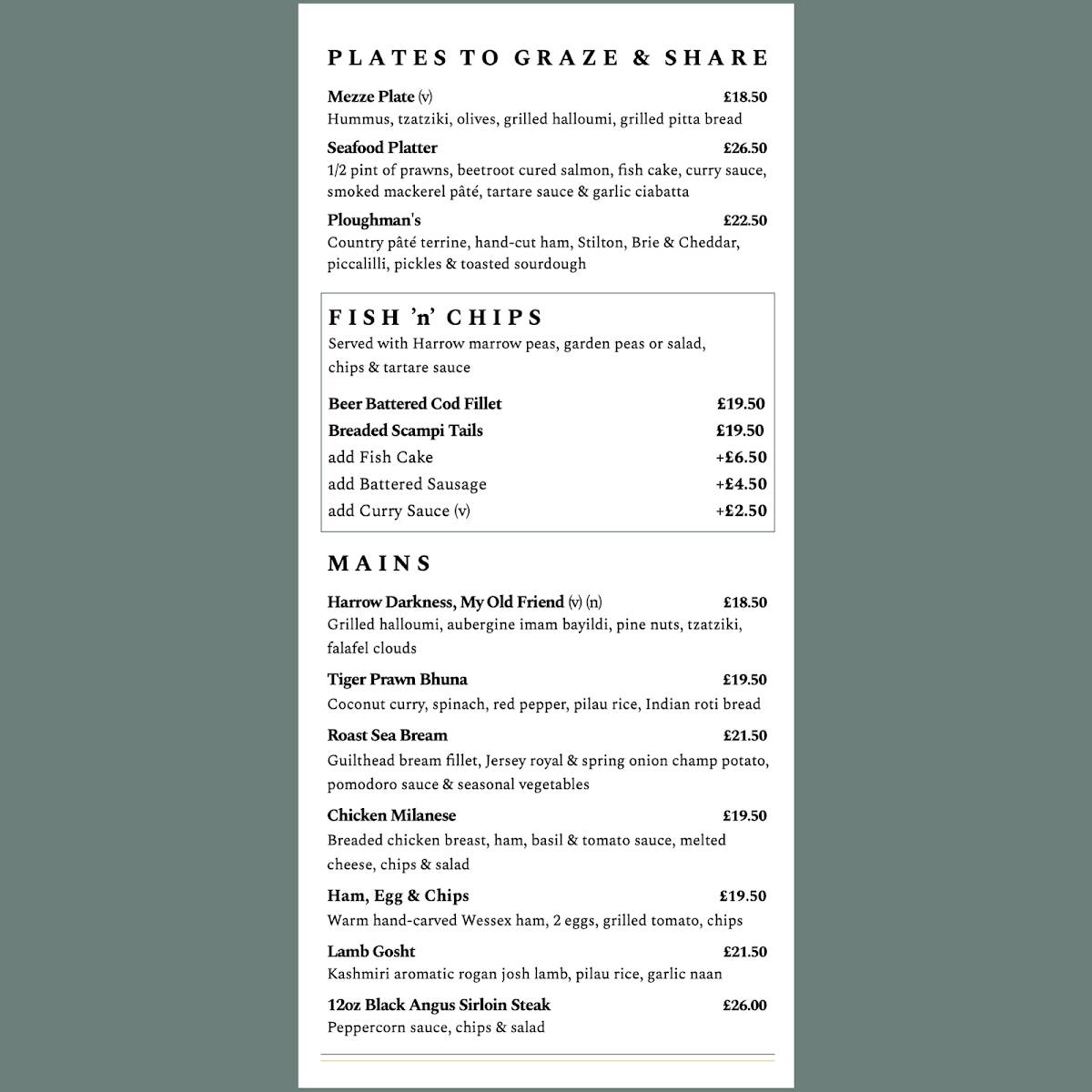 Menu at The Harrow - Chaldon, Caterham pub & bar, Caterham