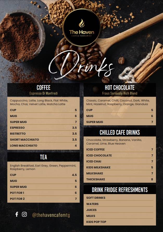 Menu at The Haven - Cafe & Takeaway, Mount Gambier