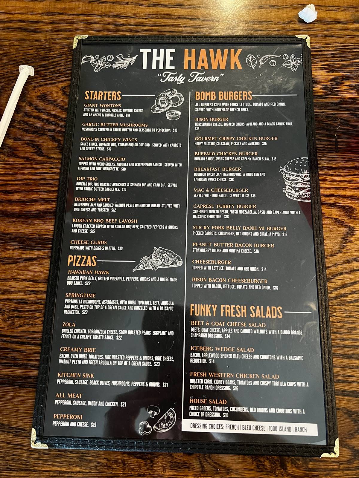 Menu at The Hawk Tasty Tavern restaurant, Roosevelt