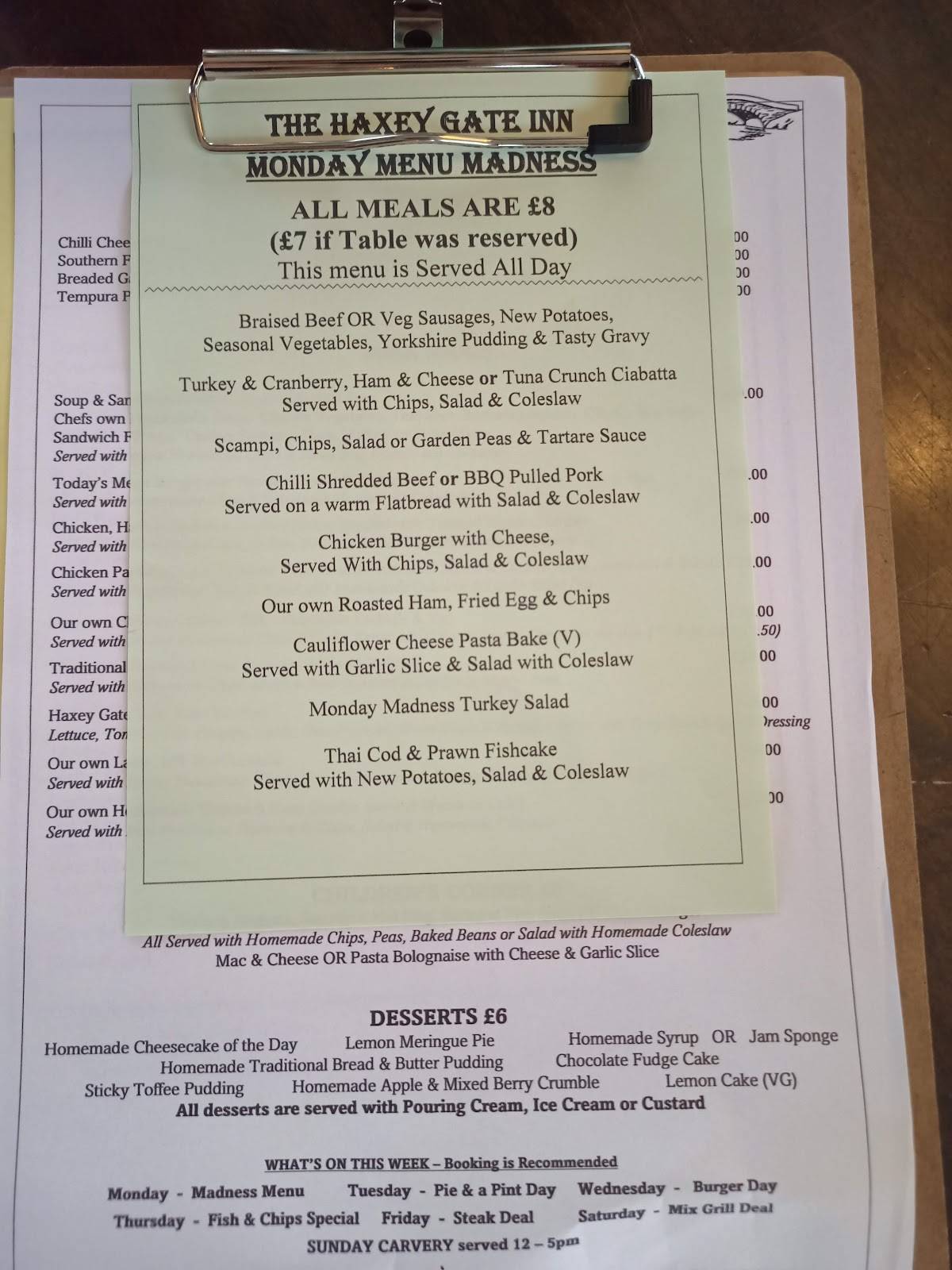 Menu at The Haxey Gate Inn pub & bar, Haxey
