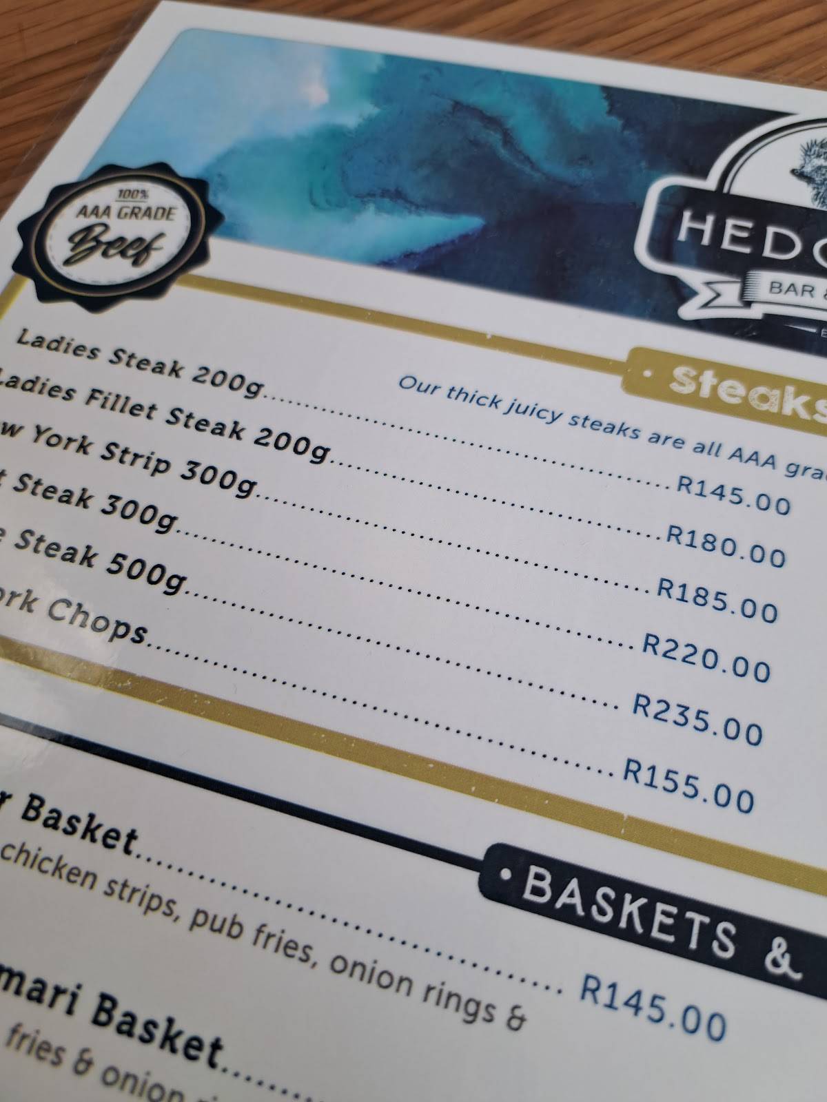 Menu at The Hedgehog Bar & Kitchen, Pietermaritzburg