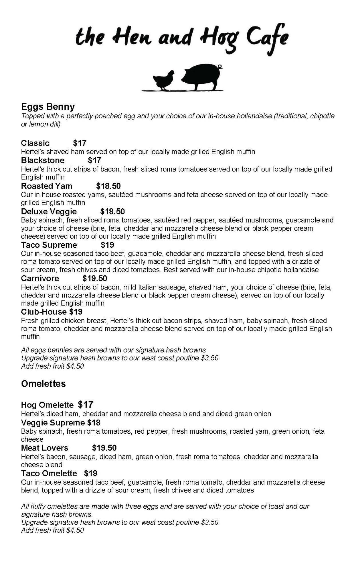 Menu at The Hen and Hog Cafe, Courtenay