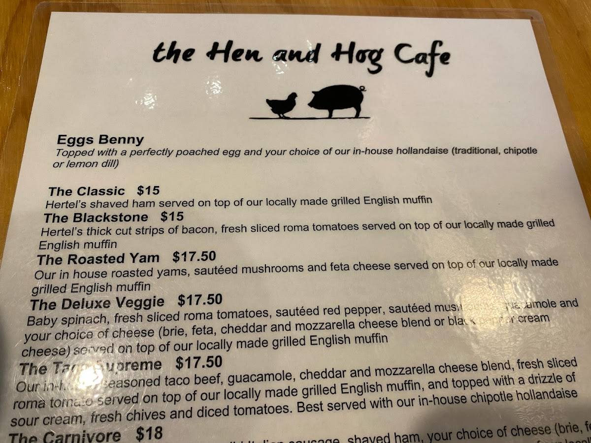 Menu at The Hen and Hog Cafe, Courtenay