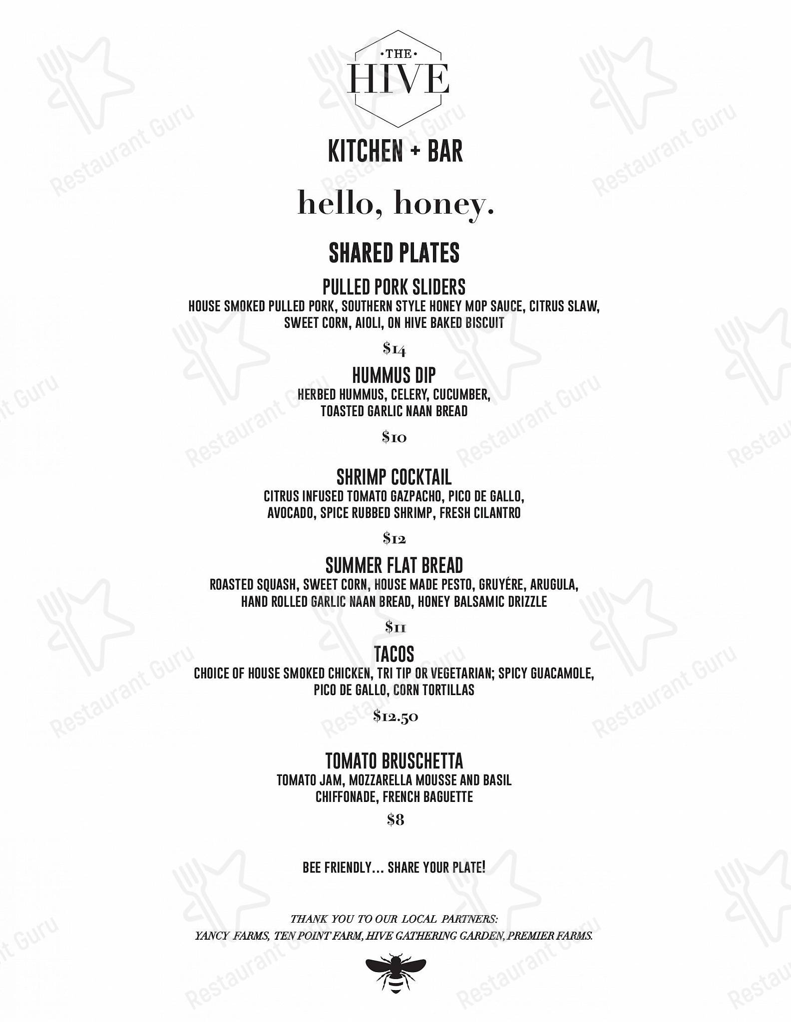 Menu at The Hive Kitchen & Bar, Orland