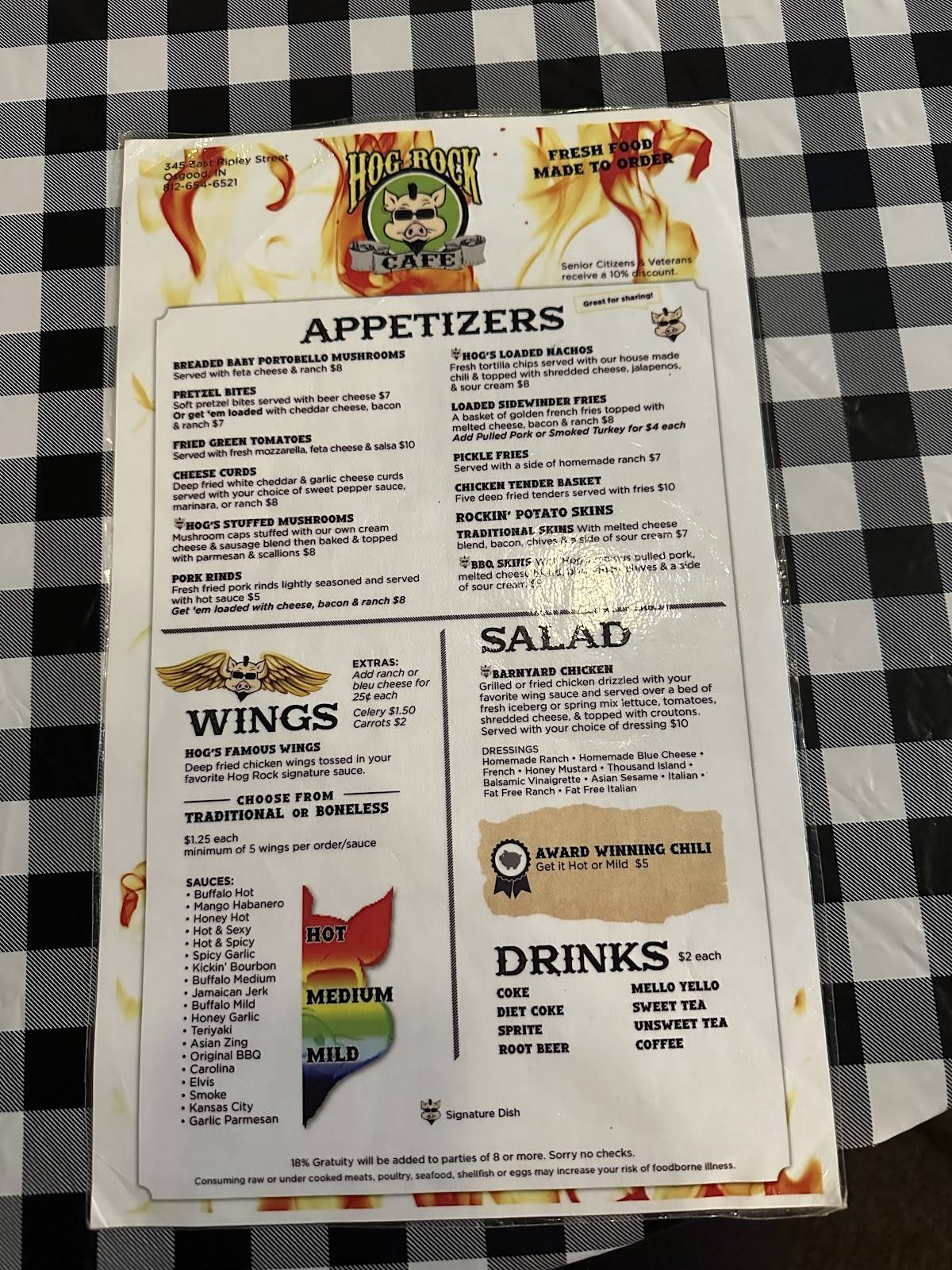 Menu at The Hog Rock Cafe & Event Center, Osgood